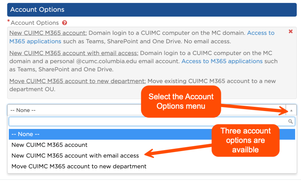 New "CUIMC M365 Account Request" Form | CUIMC Information Technology